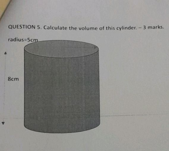 QUESTION 5. Calculate the volume of this