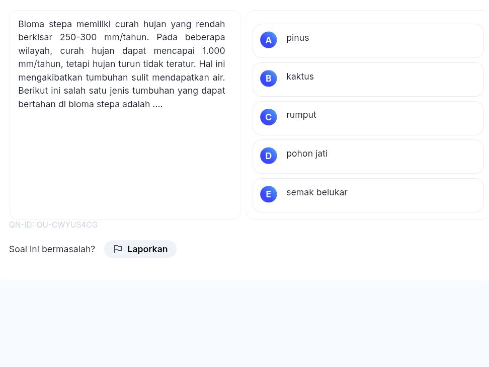 Bioma stepa memiliki curah hujan yang rendah | StudyX