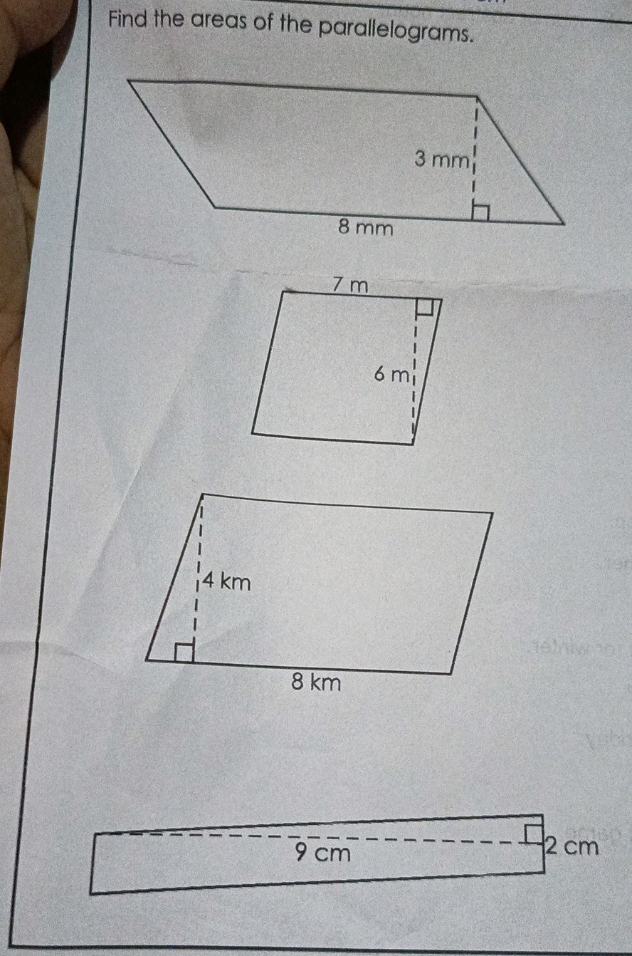 Find the areas of the parallelograms. * | StudyX