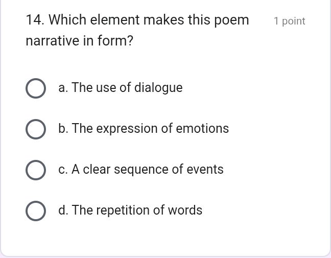Which element makes this poem narrative in