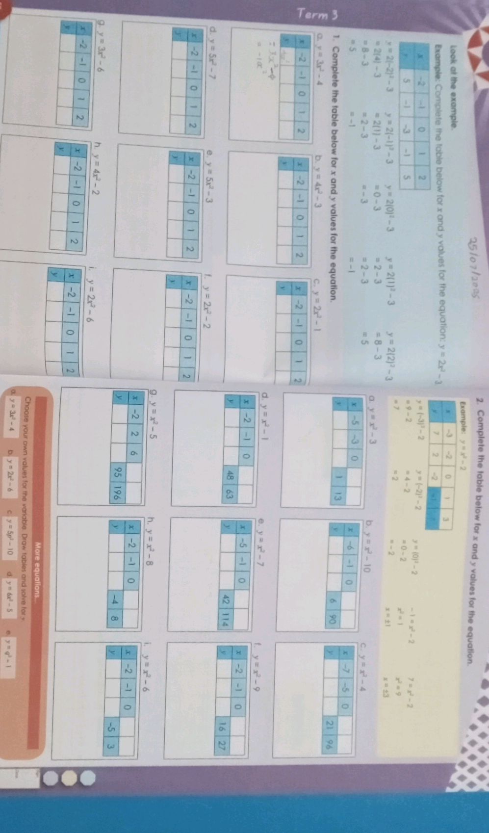 1. Complete the table below for x and y | StudyX