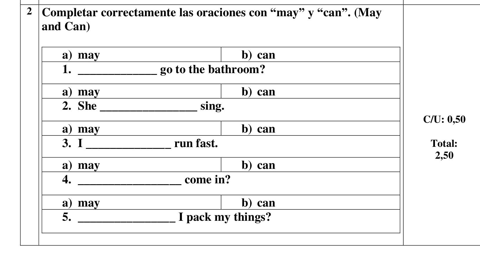 2 Completar correctamente las oraciones con