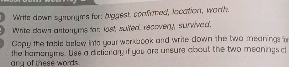 1 Write down synonyms for: biggest, | StudyX