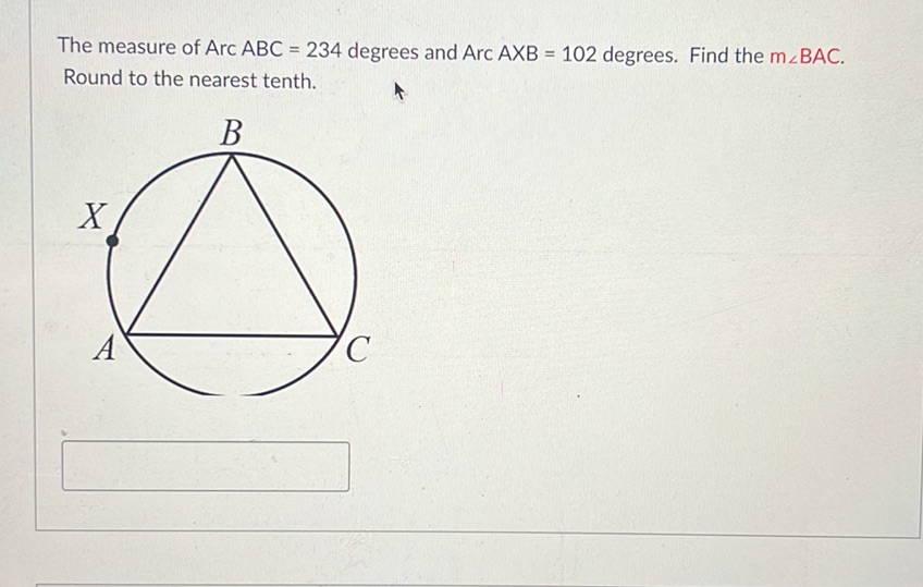 The measure of Arc ABC = 234 degrees and Arc