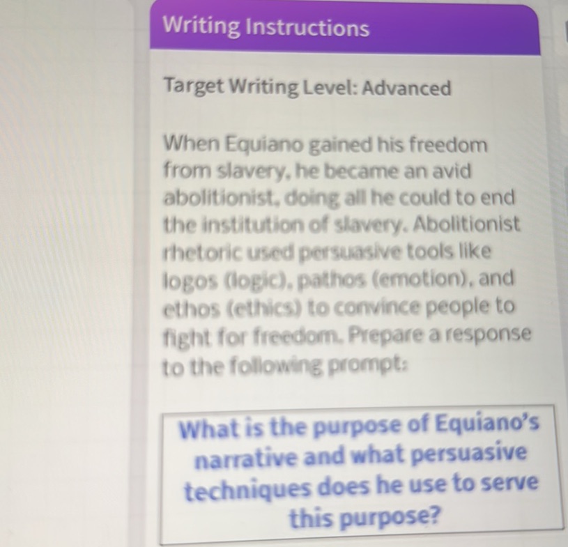 What is the purpose of Equiano's narrative | StudyX