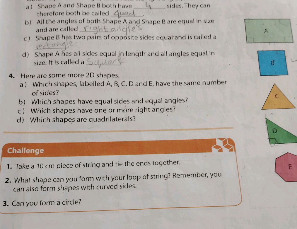 Here are some more 2D shapes. a) Which