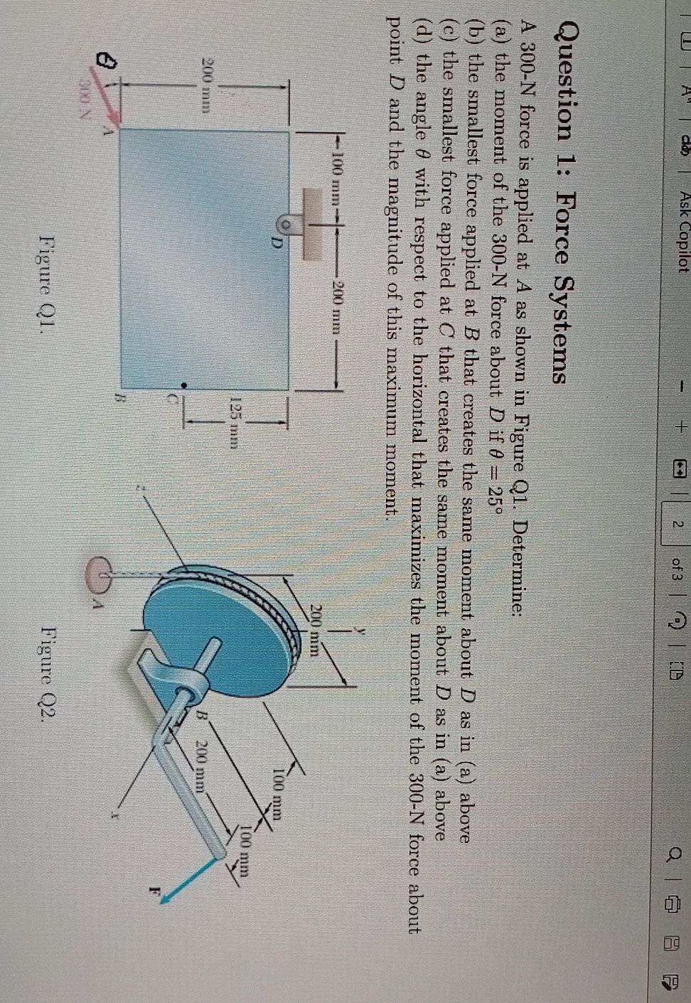 Question 1: Force Systems A 300-N force is
