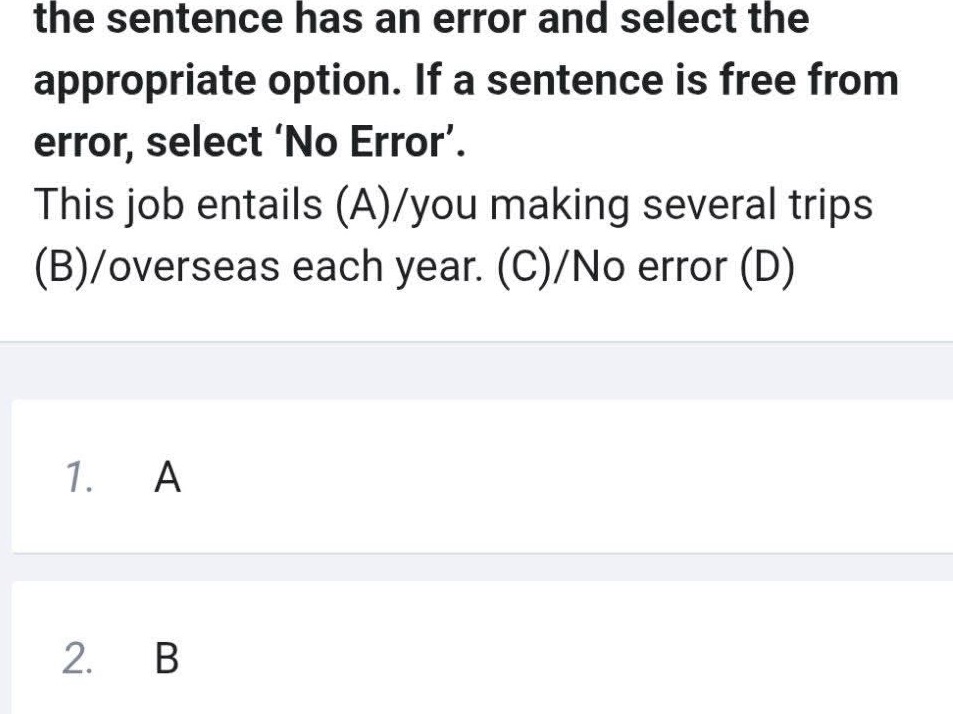 the sentence has an error and select the | StudyX