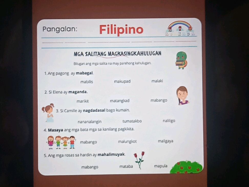 MGA SALITANG MAGKASINGKAHULUGAN Bilugan ang | StudyX