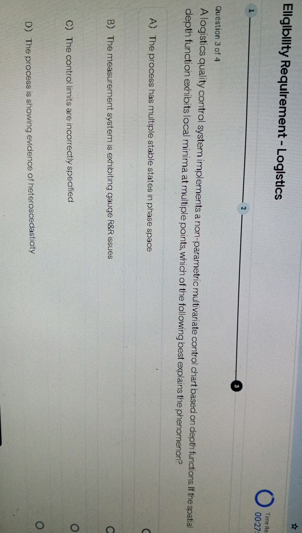 Question 3 of 4 A logistics quality control | StudyX