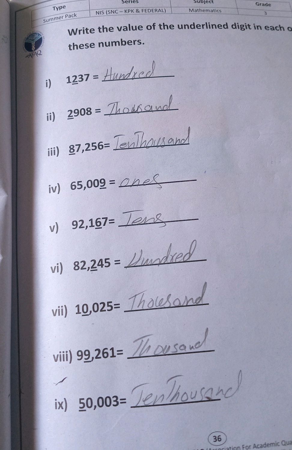 Write the value of the underlined digit in | StudyX