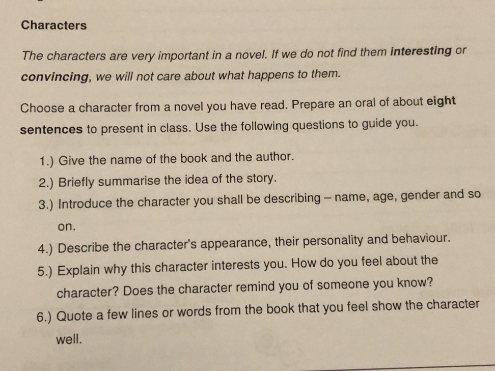 Choose a character from a novel you have | StudyX