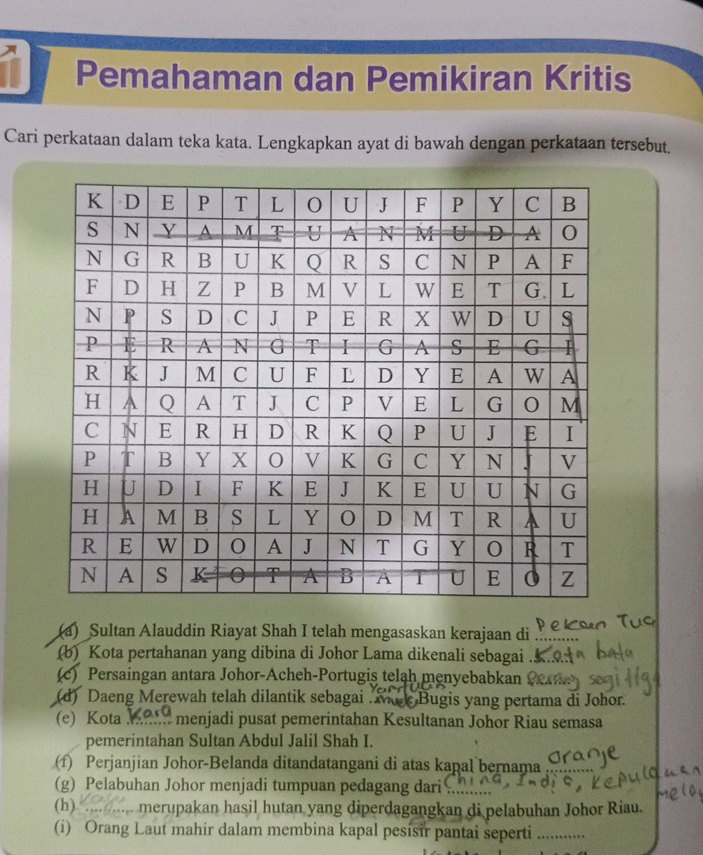 Cari perkataan dalam teka kata. Lengkapkan | StudyX