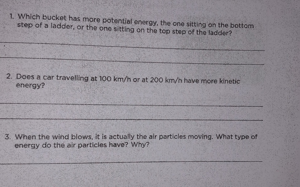 1. Which bucket has more potential energy, | StudyX