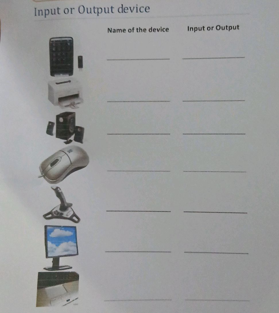 Input or Output device | Name of the device | StudyX