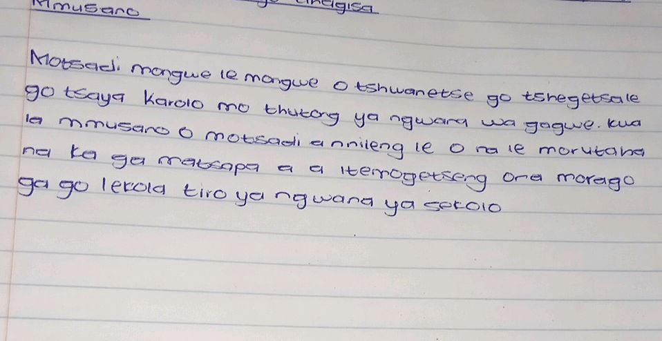 Motsadi mongwe le mongwe o tshwanetse go | StudyX