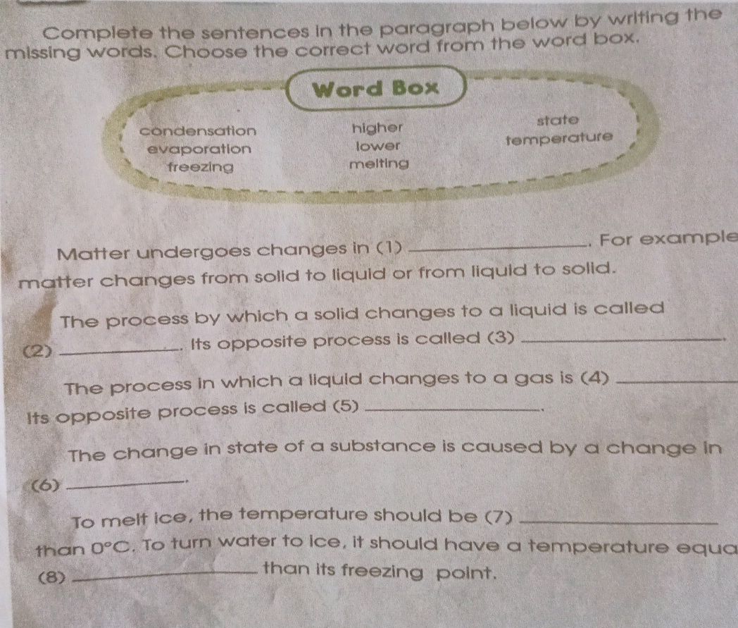 Complete the sentences in the paragraph