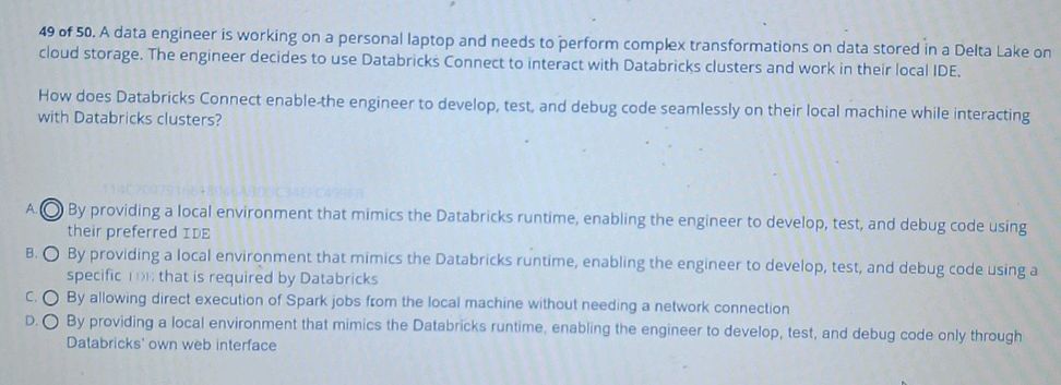49 of 50. A data engineer is working on a