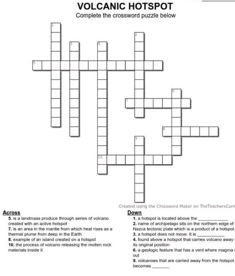 VOLCANIC HOTSPOT Complete the crossword | StudyX