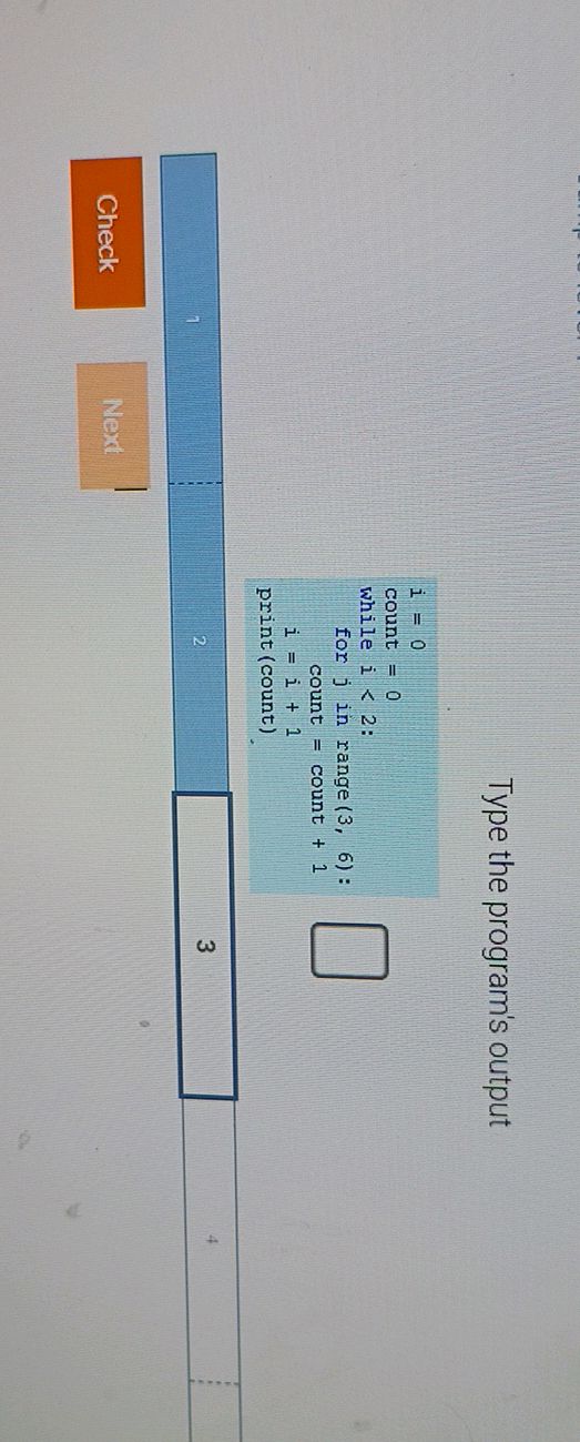 ```python i = 0 count = 0 while i
