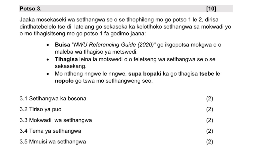 Potso 3. Jaaka mosekaseki wa setlhangwa se | StudyX