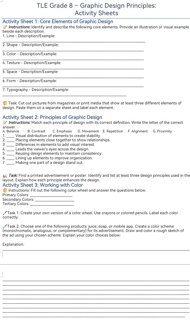 Activity Sheet 1: Core Elements of Graphic | StudyX