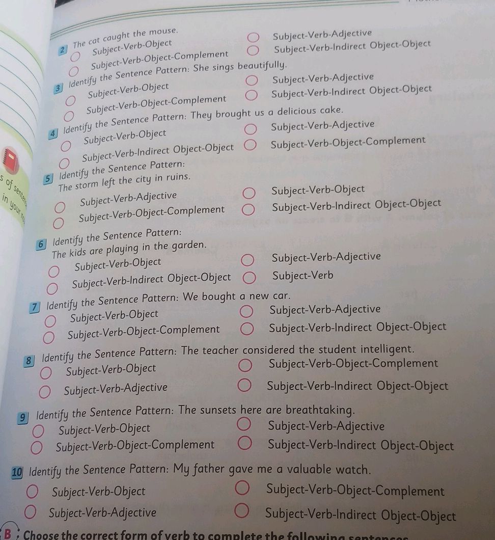 2 Identify the Sentence Pattern: The cat | StudyX