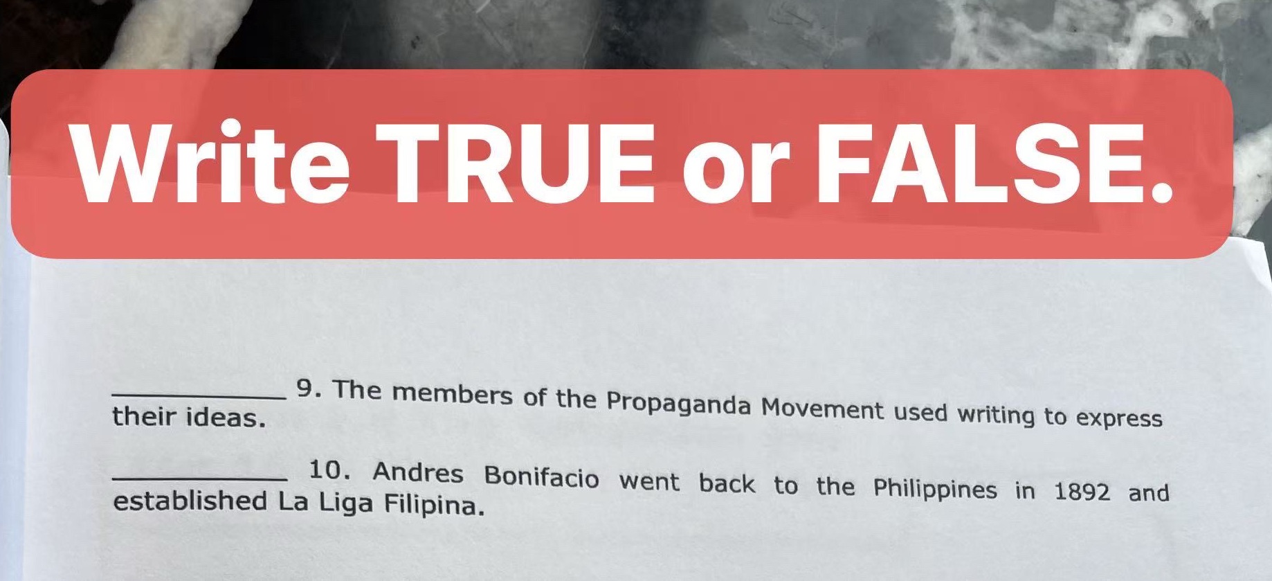 Write TRUE or FALSE. 9. The members of the | StudyX