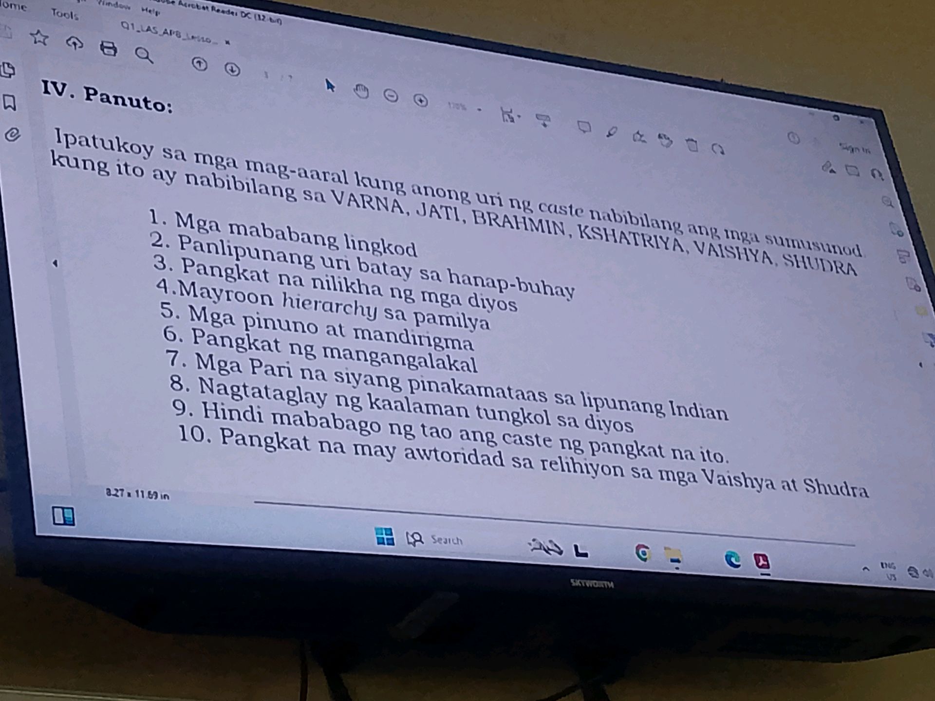 IV. Panuto: Ipatukoy sa mga mag-aaral kung | StudyX