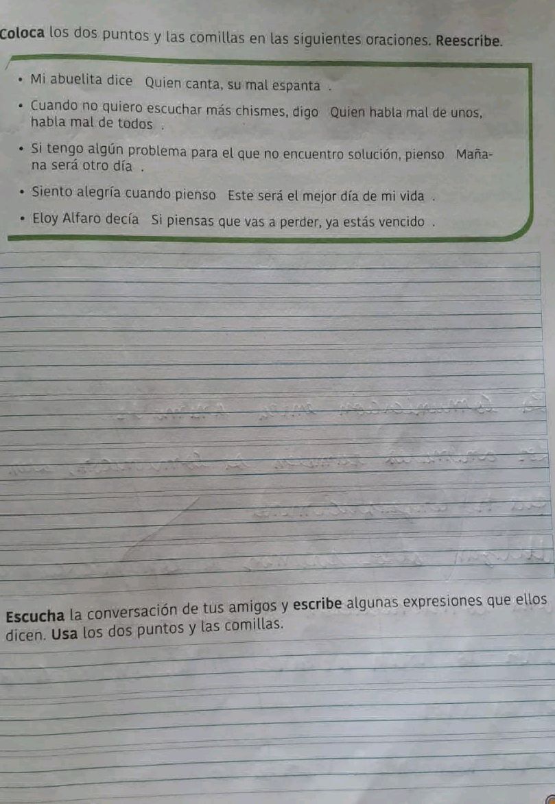 Coloca los dos puntos y las comillas en las | StudyX