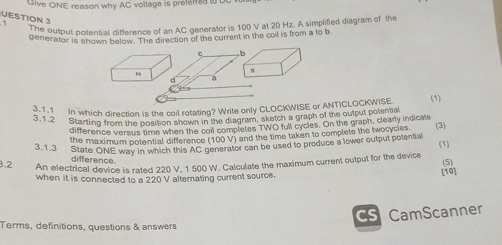 3. The output potential difference of an AC | StudyX