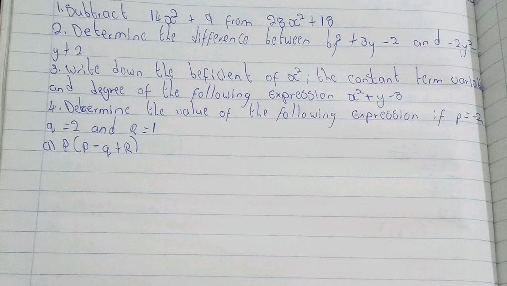 Subtract $14x^2 + 9$ from $28x^2 + 18$ 2.