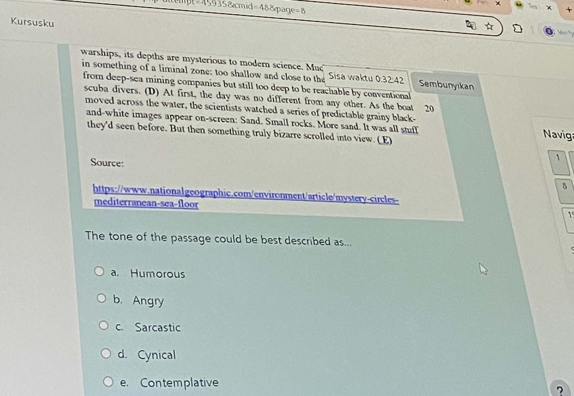 The tone of the passage could be best | StudyX