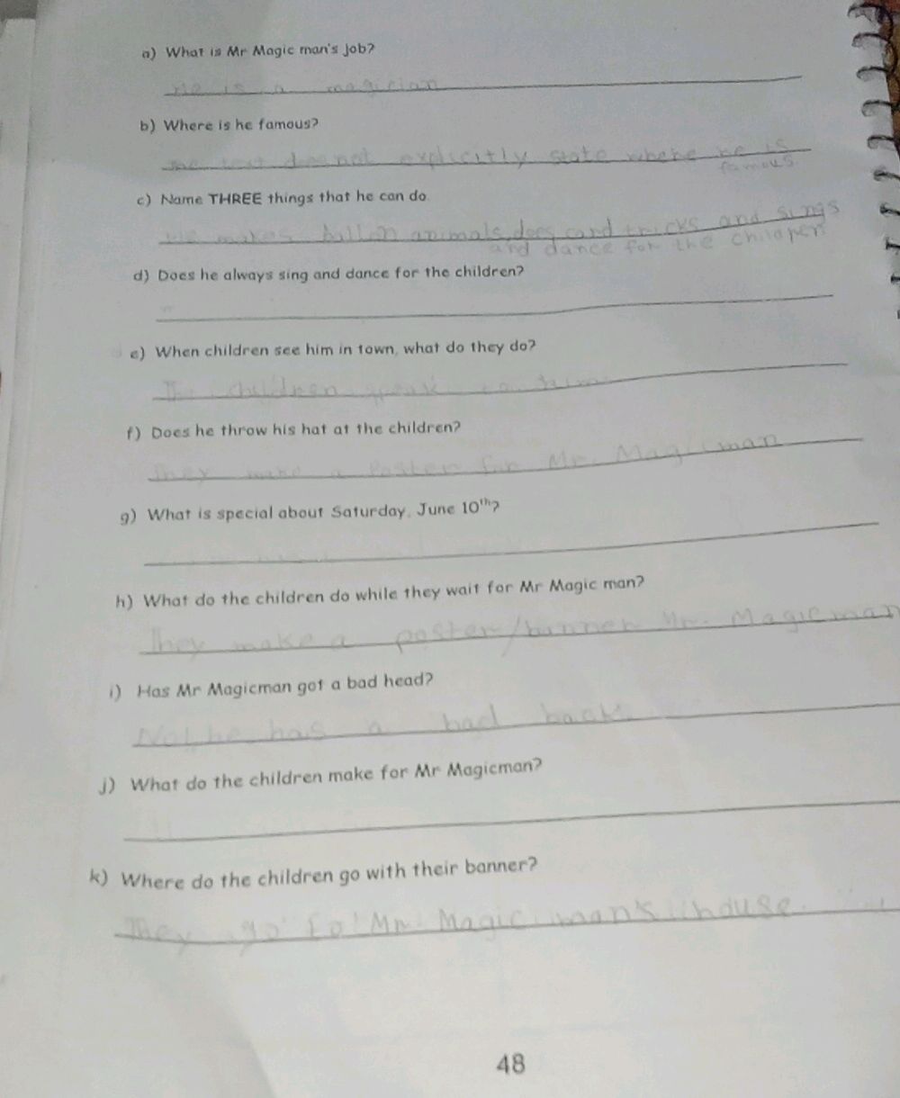 a) What is Mr Magic man's job? He is a | StudyX