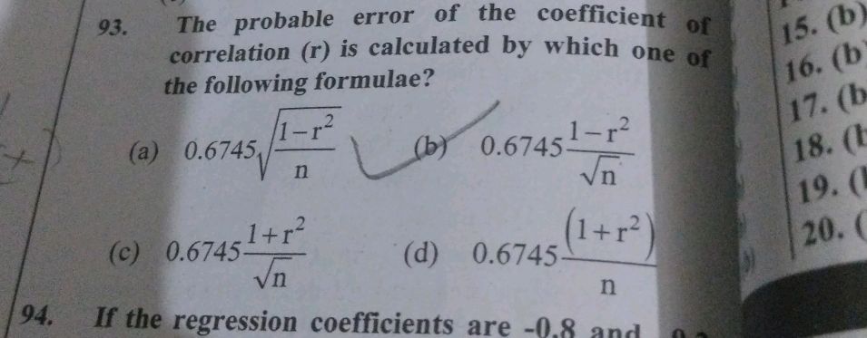 93. The probable error of the coefficient of | StudyX