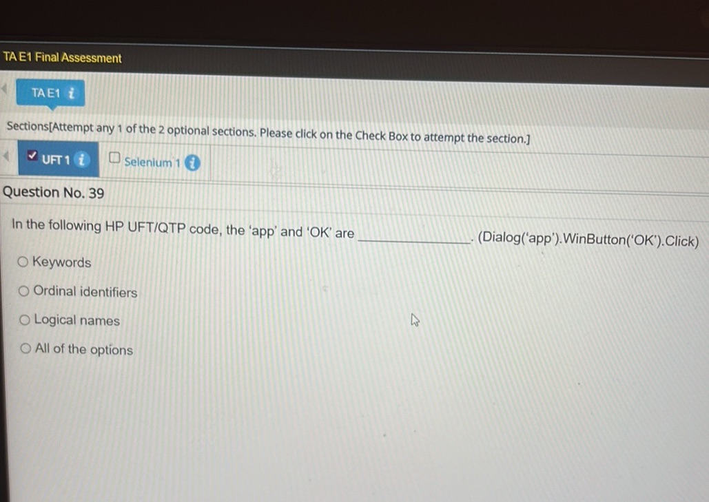 In the following HP UFT/QTP code, the 'app' | StudyX