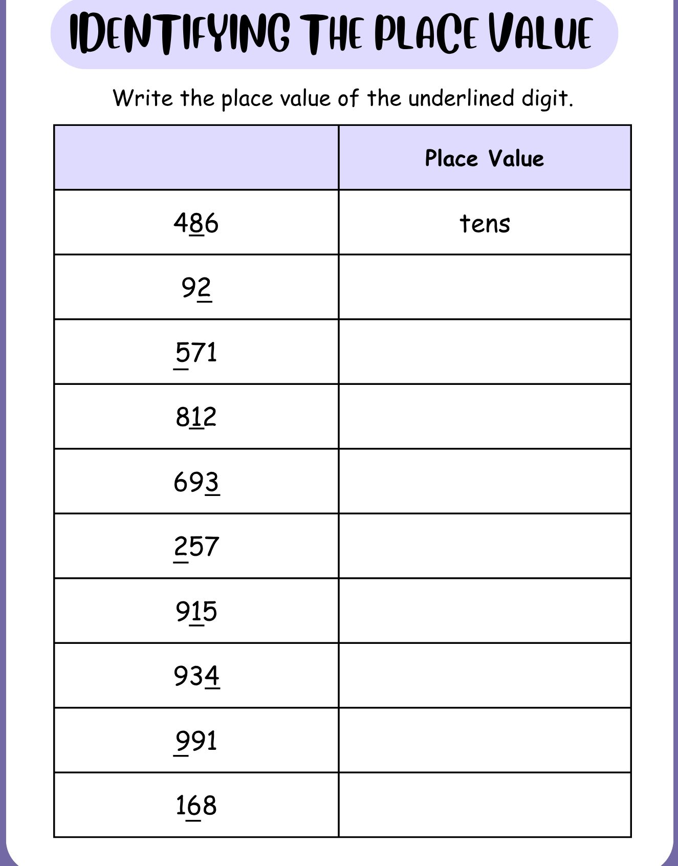 Write the place value of the underlined | StudyX