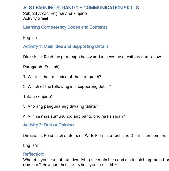 Activity 1: Main Idea and Supporting Details | StudyX