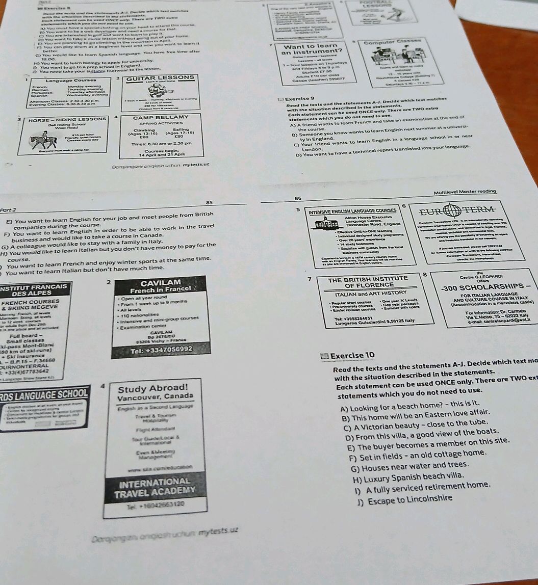 Exercise 9 Read the texts and the statements | StudyX