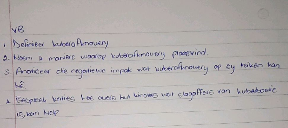 1. Definieer kuberafknouery 2. Noem 4 | StudyX