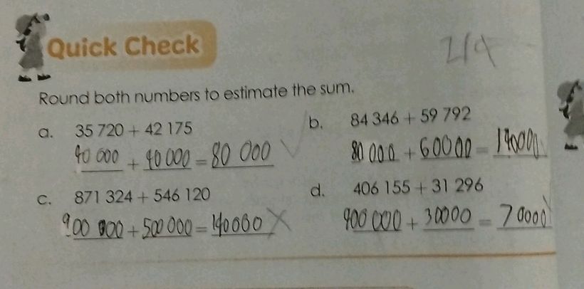 Round both numbers to estimate the sum. a. | StudyX