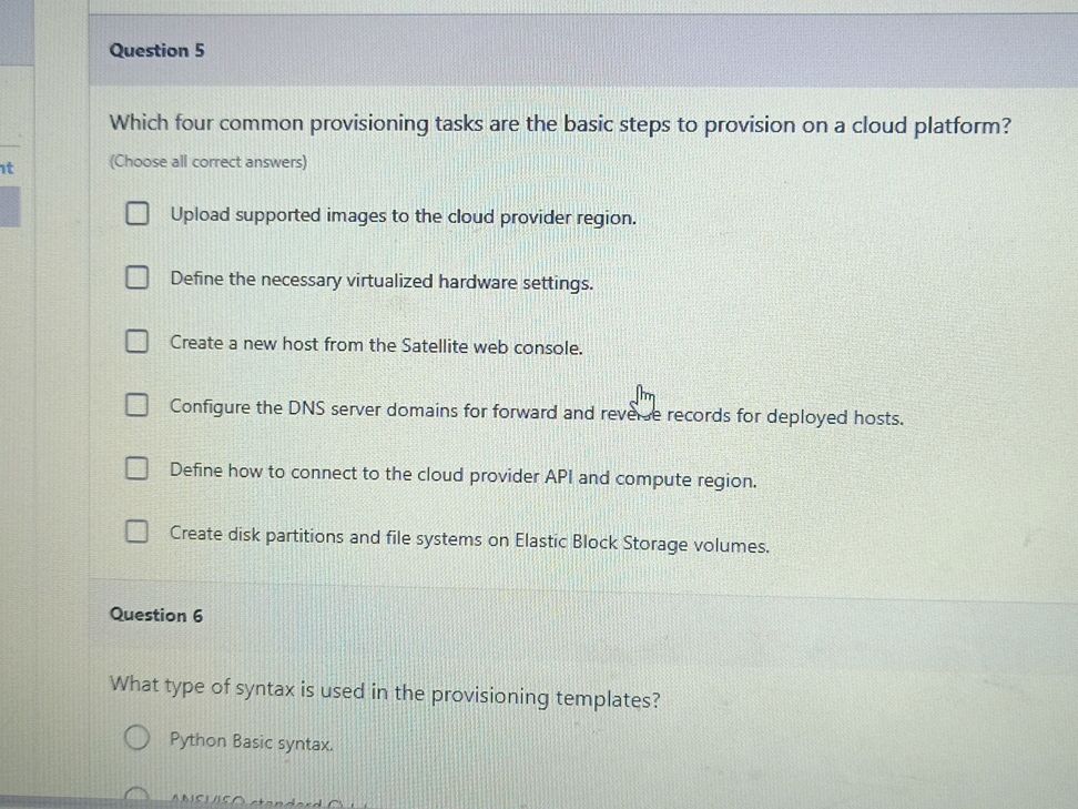 Question 5 Which four common provisioning | StudyX