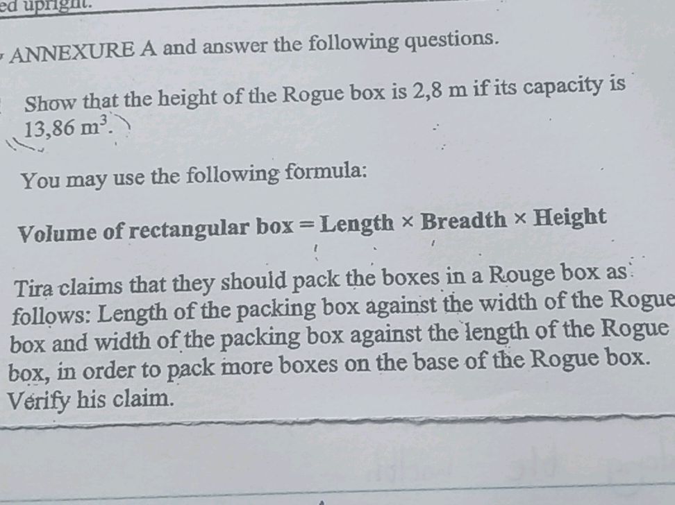 Show that the height of the Rogue box is 2,8 | StudyX