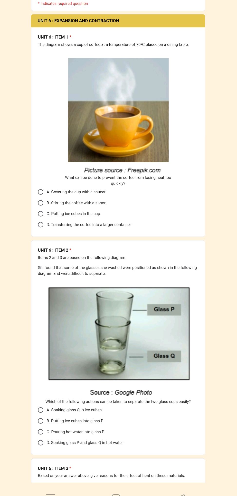 UNIT 6: ITEM 1 * The diagram shows a cup of | StudyX
