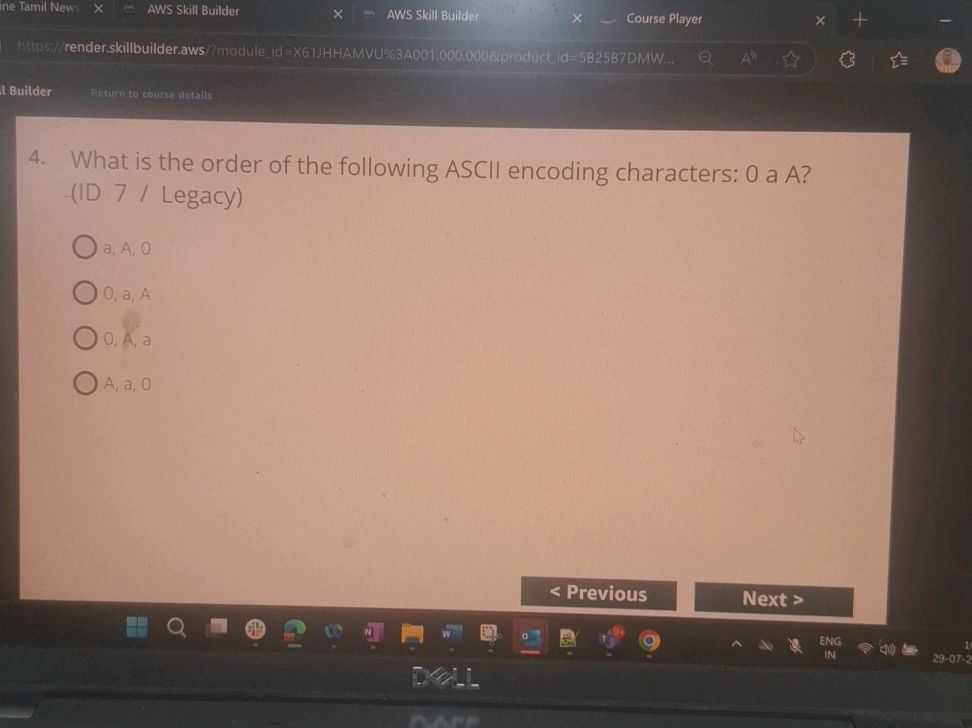 4. What is the order of the following ASCII | StudyX