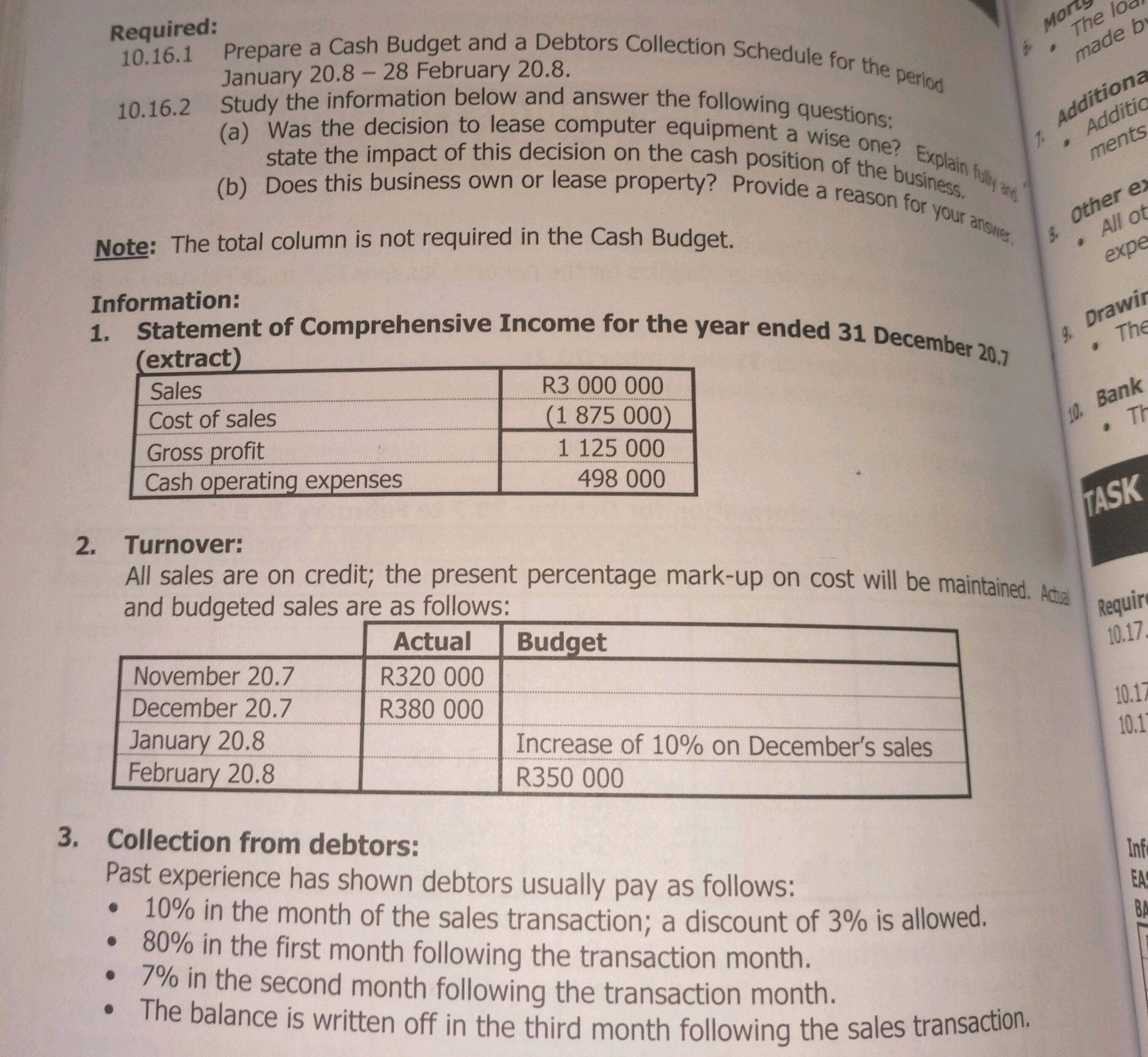 10.16.1 Prepare a Cash Budget and a Debtors | StudyX