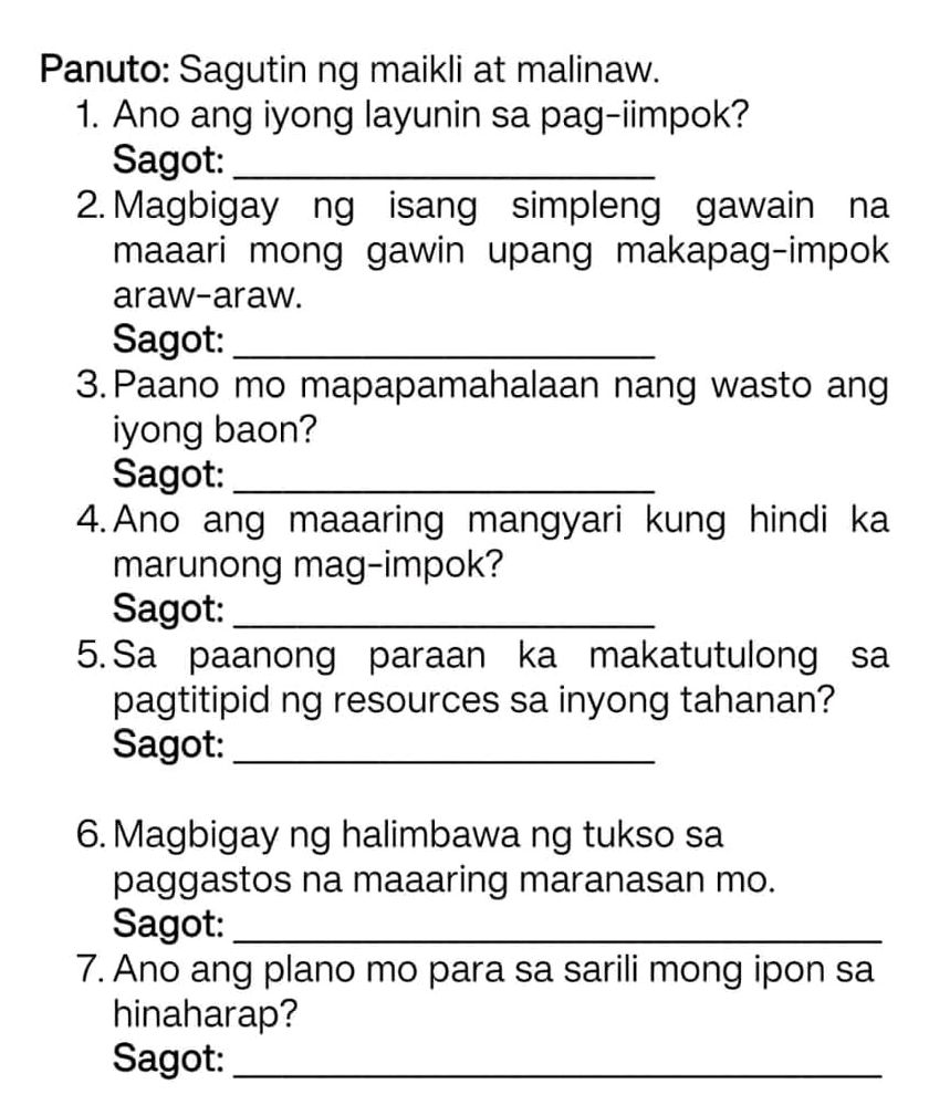 Panuto: Sagutin ng maikli at malinaw. 1. | StudyX