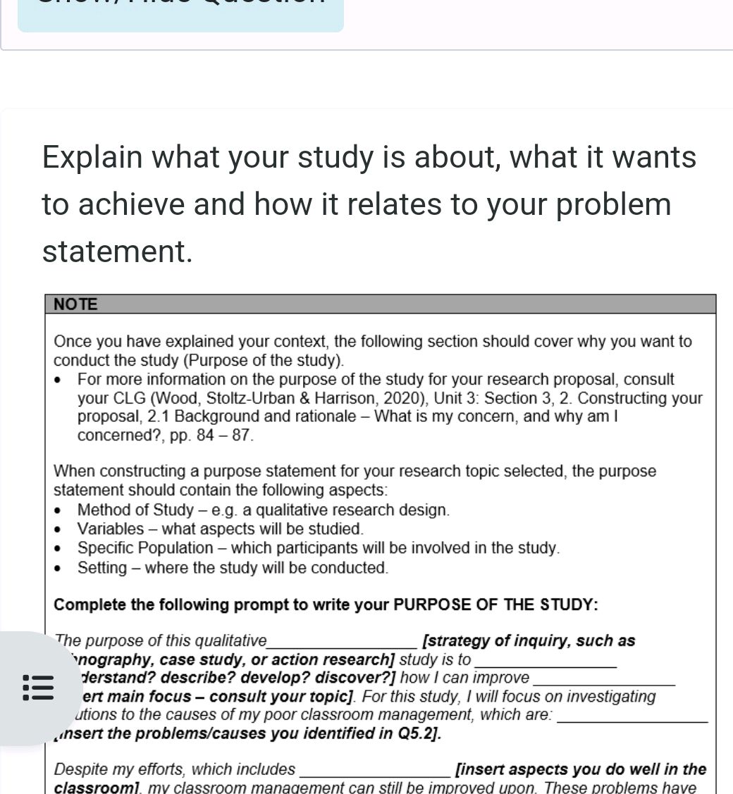 Explain what your study is about, what it