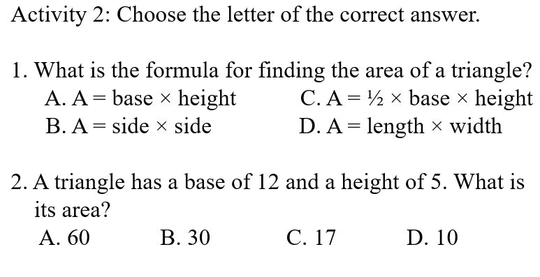 What is the formula for finding the area of