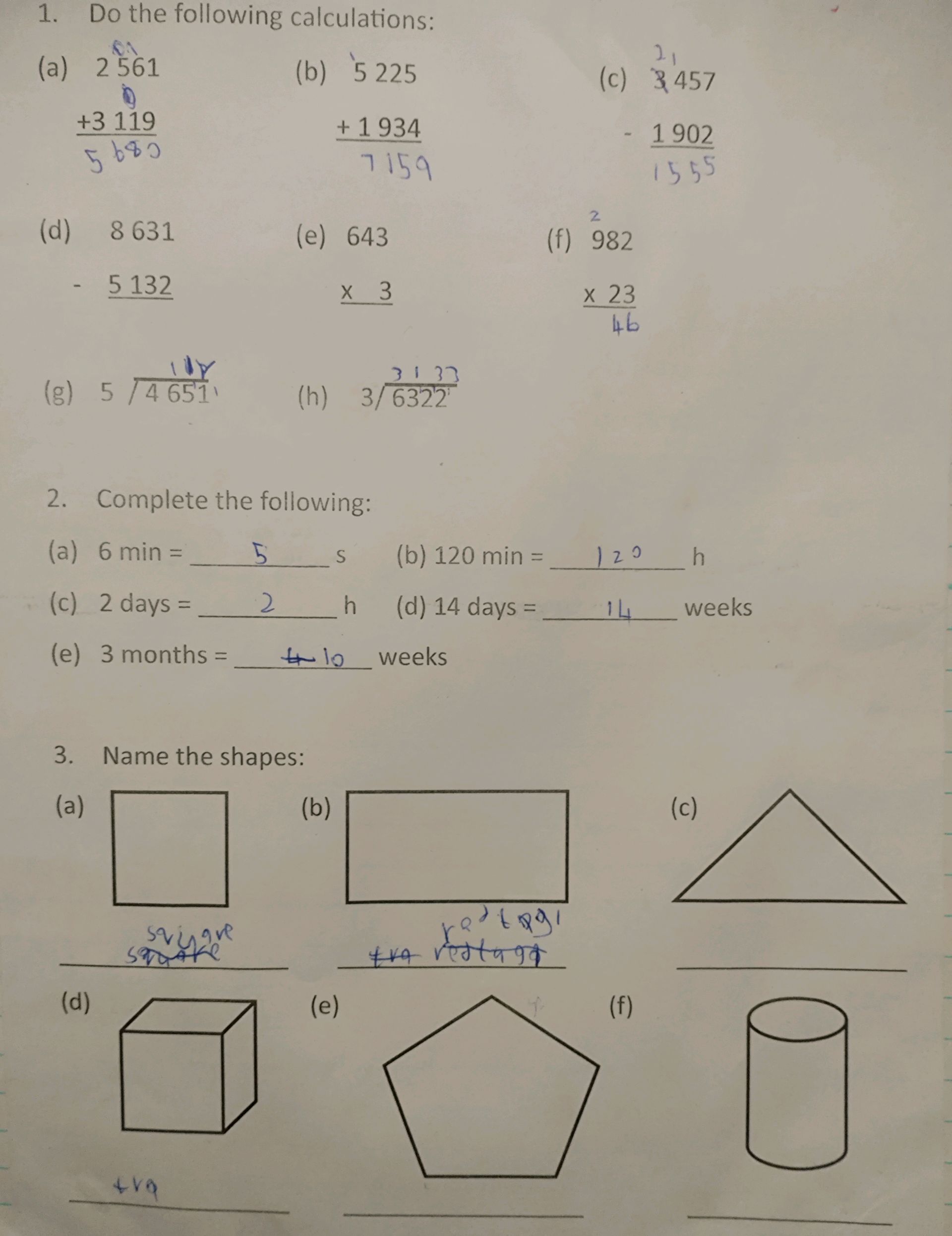 1. Do the following calculations: (a) 2561 | StudyX